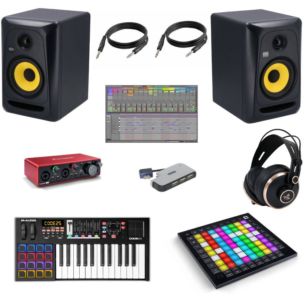 Novation Launchpad Pro MK3 + M-Audio Code 25, twee KRK Rokit Classic 5 ...