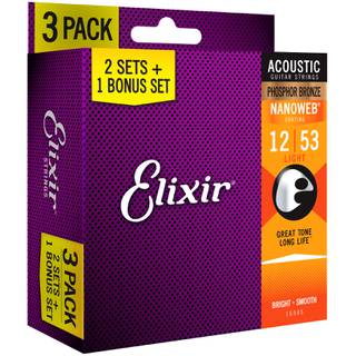 Elixir 16545 3-Pack Phosphor Bronze Nanoweb 12-53 (16052) kopen ...